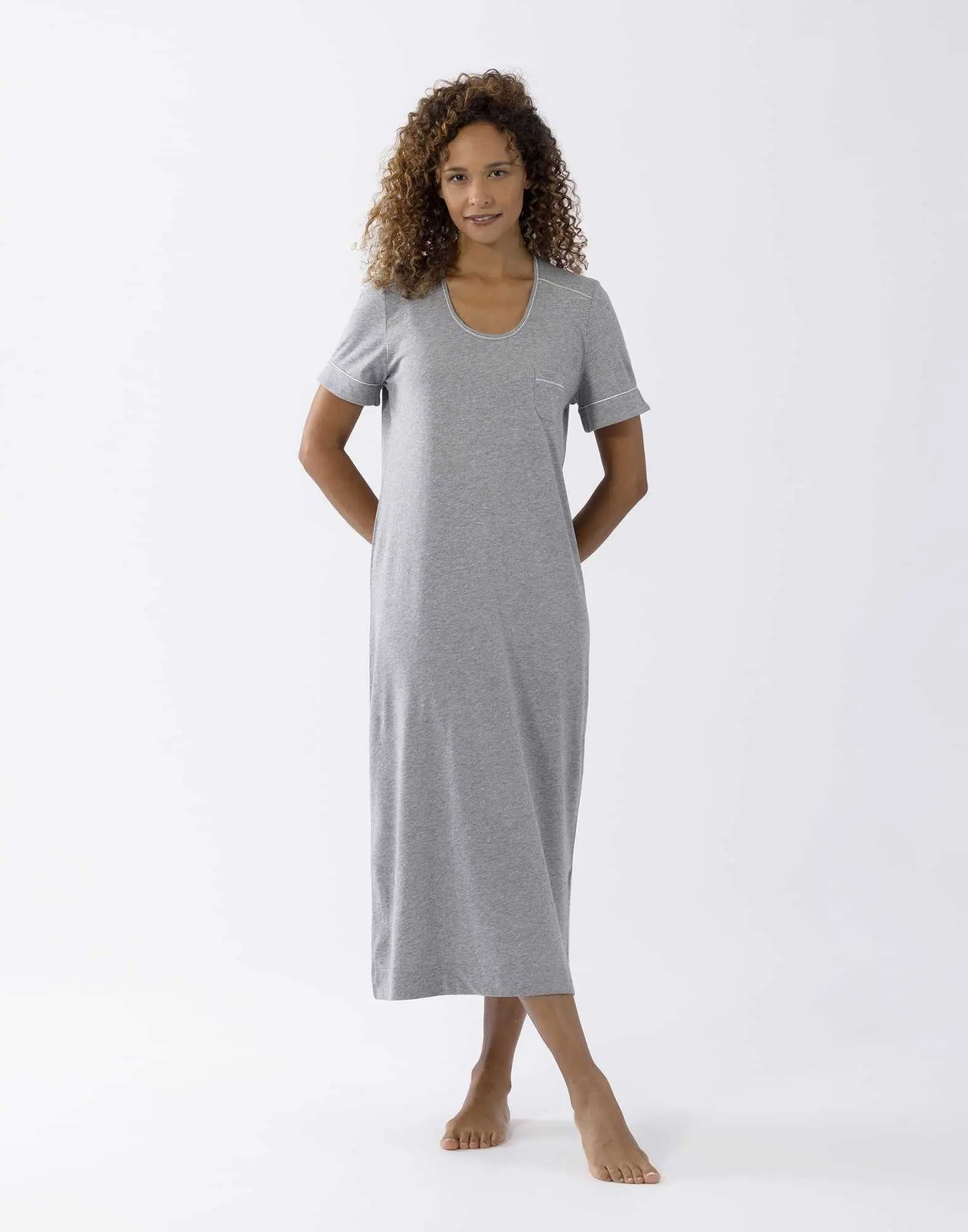 Short-sleeved cotton-modal nightshirt LES INTEMPORELLES A11 grey fleck ...